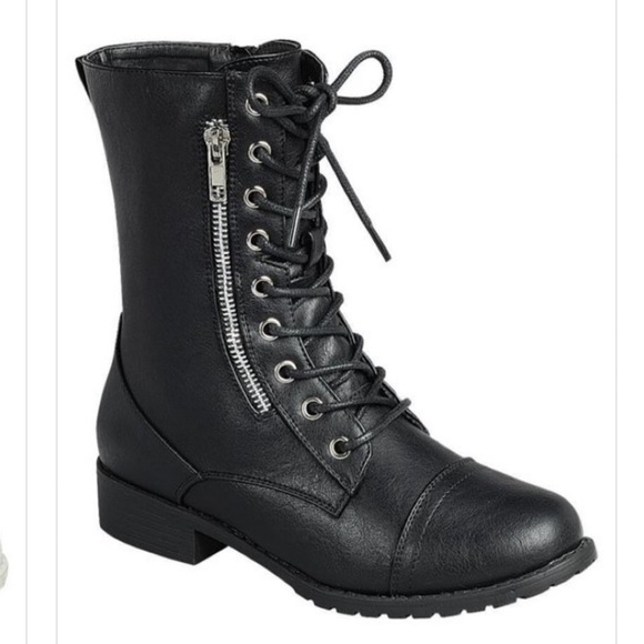 Shoes | Black Military Combat Lace Up Bootie | Poshmark